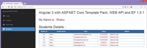 Aspnet Core Angular 2 Ef 101 Web Api Using Template Pack