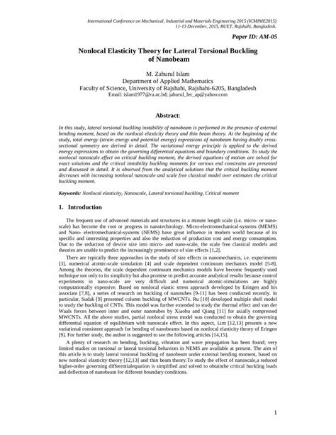 Pdf Nonlocal Elasticity Theory For Lateral Torsional Buckling