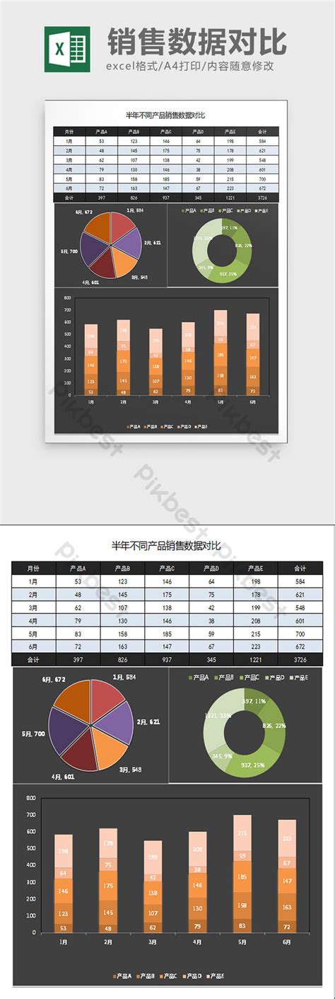 Business Style Six Months Different Product Sales Excel Form Template Excel XLSX Template Free