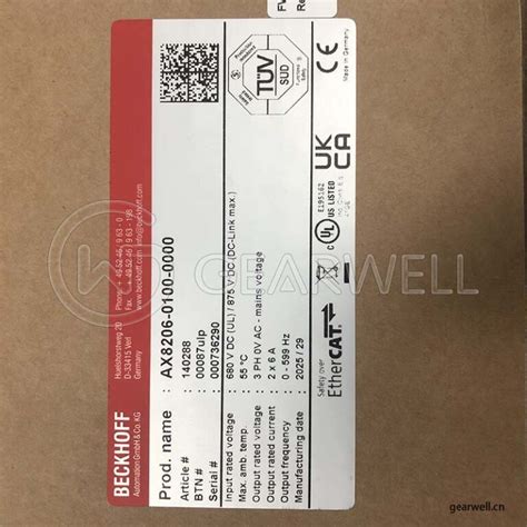 Beckhoff Ax8206 0100 0000 Dual Axis Module Gearwell Cn