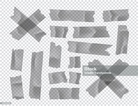 접착제 테이프 세트 투명 한 배경에 격리 된 끈적 끈적한 종이 스트립 벡터 일러스트레이션 개체 그룹에 대한 스톡 벡터 아트 및