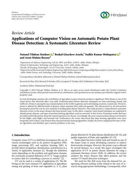 Pdf Applications Of Computer Vision On Automatic Potato Plant Disease