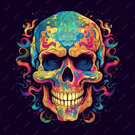 Premium Photo Psychedelic Skulls Collection Vibrant And Edgy Vector