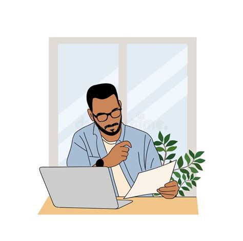 Business Man Sitting At Desk Working On Laptop Stock Vector Illustration Of Outfit Bearded