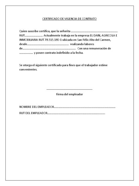 Certificado De Vigencia De Contrato Pdf