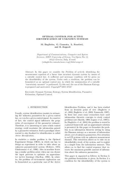 pdf optimal control for active identification of unknown systems
