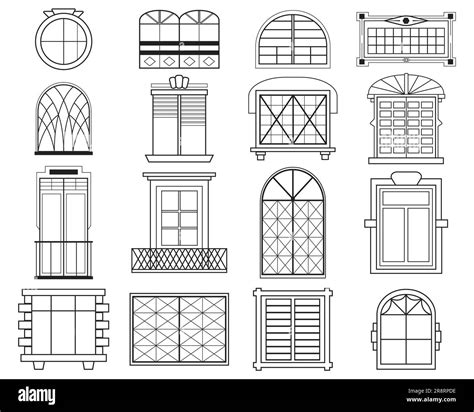 Different Silhouettes Of Window Frames Flat Icon Set Stock Vector Image