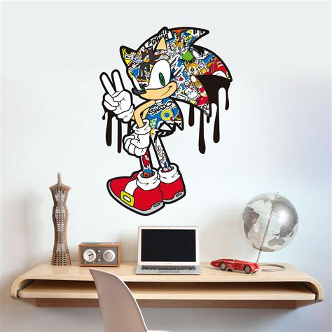 Sonic The Hedgehog Wall Sticker Sonic Peace Pose Dripping Graffiti W
