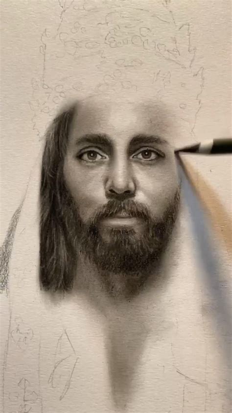 Cha Coal Drawing In Pencil Of Christ The King By Artist Eric Armusik