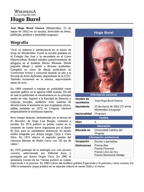 Hugo Burel Escritor Y Periodista Uruguayo Pdf