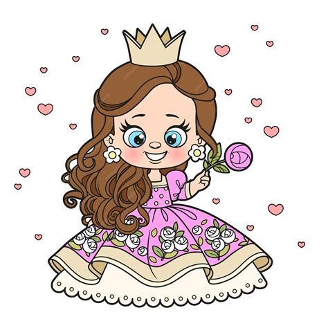 Princesa De Desenho Animado Bonito Com Uma Flor Rosa Na Variação De Cor