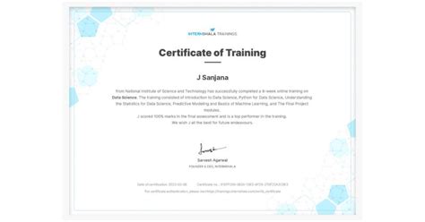 J Sanjana On Linkedin Successfully Completed The Data Science Training From Internshala