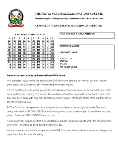 Kpsea 2023 Sample Answer Sheet Pdf Teaching Methods And Materials