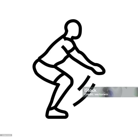 점프 스쿼트 피트니스 운동 다리 선 아이콘 벡터 일러스트 레이 션 근육에 대한 스톡 벡터 아트 및 기타 이미지 근육 다리