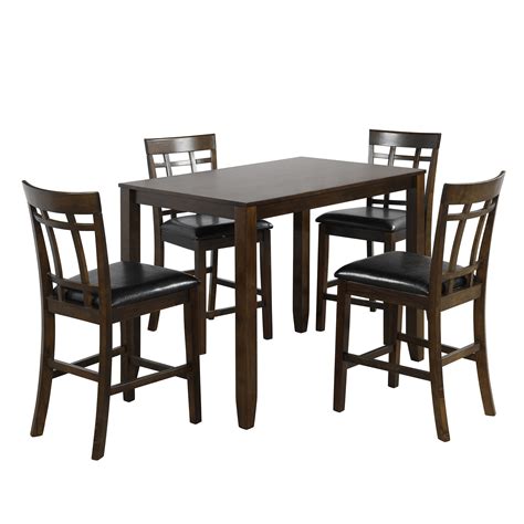Brand 5 Piece Vintage Rectangular Counter Height Bar Table With 4 Chairs Wood Dining Table And