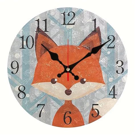 Wall Clock Brown Fox Silent Non Ticking Operated Round Easy Temu