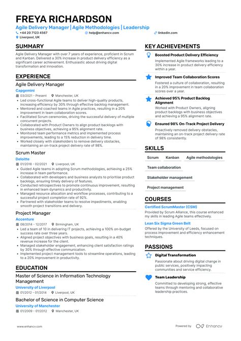 Agile Project Manager Cv Examples And Guide For 2025
