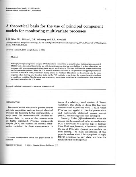 Pdf A Theoretical Basis For The Use Of Principal Component Models For Monitoring Multivariate