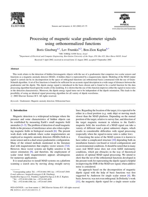 Pdf Processing Of Magnetic Scalar Gradiometer Signals Using Orthonormalized Functions