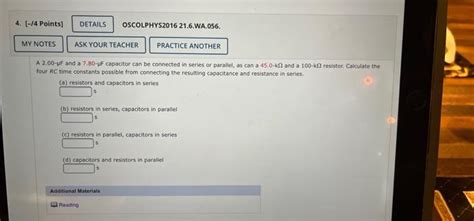 Solved Four Rc Time Constants Possible From Connecting The