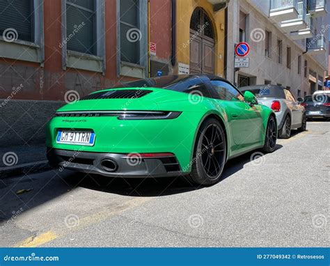Green Porsche Targa 911 4 Gts Coupe Roadster Sportcar German Parked In
