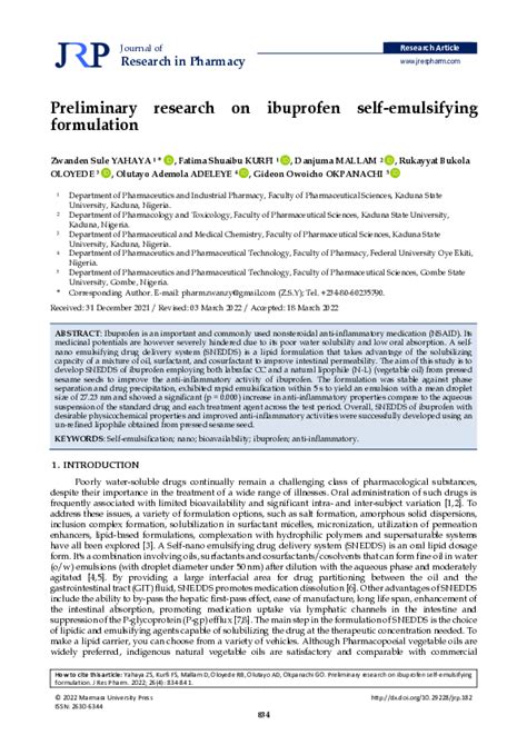Pdf Preliminary Research On Ibuprofen Self Emulsifying Formulation
