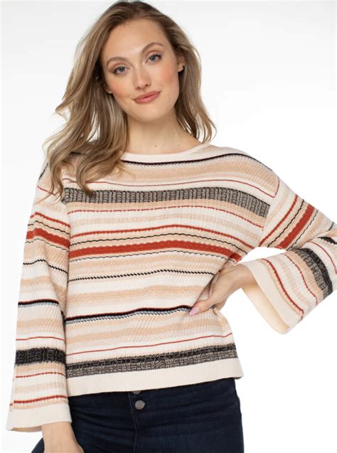 Boat Neck Textured Striped Sweater Vivian Auld