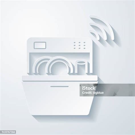 스마트 식기 세척기 빈 배경에 종이 잘라내기 효과가 있는 아이콘 0명에 대한 스톡 벡터 아트 및 기타 이미지 0명 3차원 형태 가정 생활 Istock