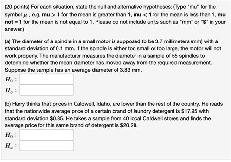Solved For Each Situation State The Null And Chegg Com