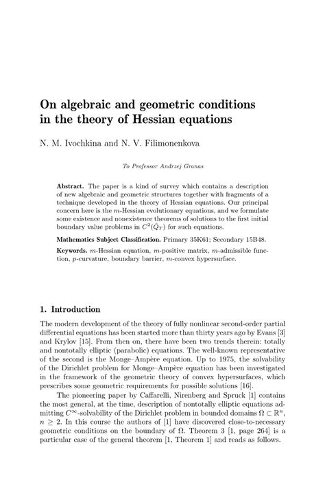 Pdf On Algebraic And Geometric Conditions In The Theory Of Hessian