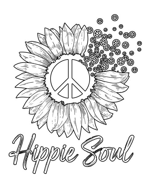 Hippie Soul Peace Sign Printable Sunflower Peace Flower Art Digital