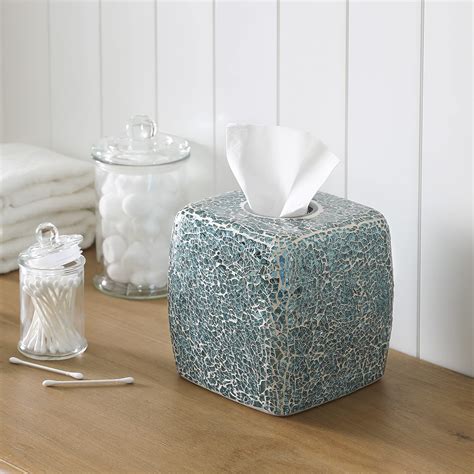 Mosaic Glass Tissue Holder Decorative Tissue Cover Square Box Navy Blue