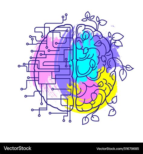 Brain With Microchips Logo Emblem Royalty Free Vector Image