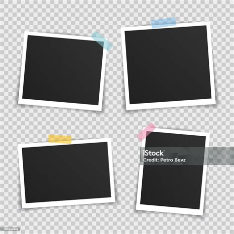 벡터 사진 프레임 모형 디자인입니다 투명 한 배경에 격리 된 스티커 테이프에 슈퍼 세트 사진 프레임 벡터 일러스트레이션 가정용 캠코더에 대한 스톡 벡터 아트 및 기타 이미지