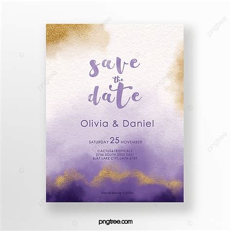보라색 잉크 수채화 일러스트 금박 질감 청첩장 템플릿 Psd 다운로드 디자인 자료 다운로드