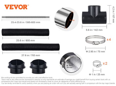 Vevor Diesel Heater Pipe Ducting Set 3 Extendable Air Duct Hose 1