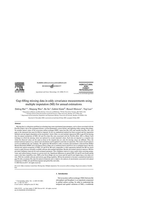 gap filling missing data in eddy covaria agricultural and forest