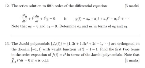 Solved 12 The Series Solution To Fifth Order Of The Chegg Com