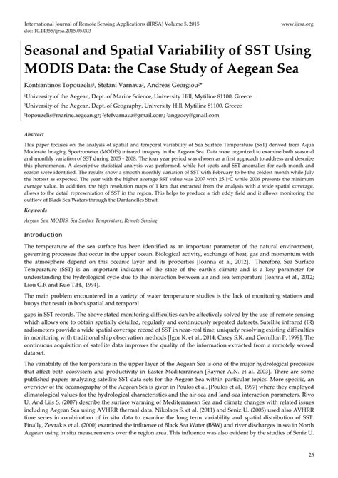 Pdf Seasonal And Spatial Variability Of Sst Using Modis Data The