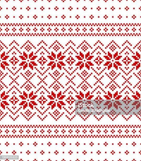 겨울 휴가 디자인에 대 한 빨간색과 흰색크리스마스 패턴 새해 선물 용지 점퍼 양말 장갑 모자 기타 패션 섬유 프린트를위한 북유럽 눈송이와 원활한 픽셀 박람회 섬 경계 0명에