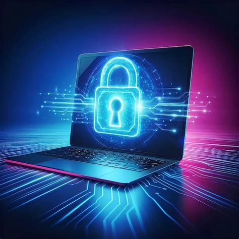 Laptop Display Screen Protected By Digital Encryption Lock Advanced Security Technology