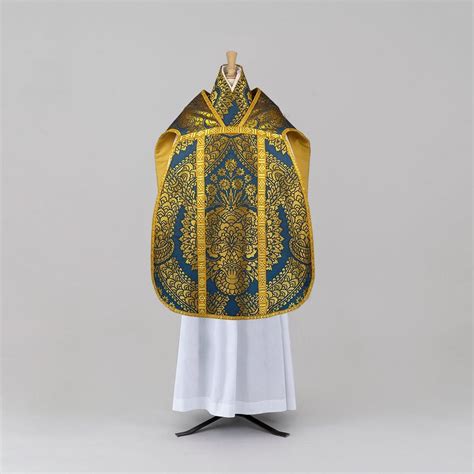 Latin Chasuble In Blue Gold Memlinc With Outline Orphreys Watts And Co