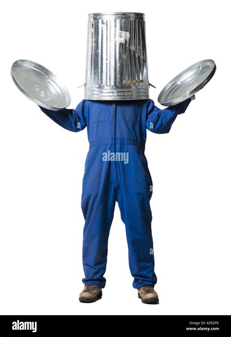 Garbage Man With Trash Can On Head Stock Photo Royalty Free Image Alamy