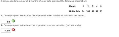 Solved A Simple Random Sample Of Months Of Sales Data Chegg