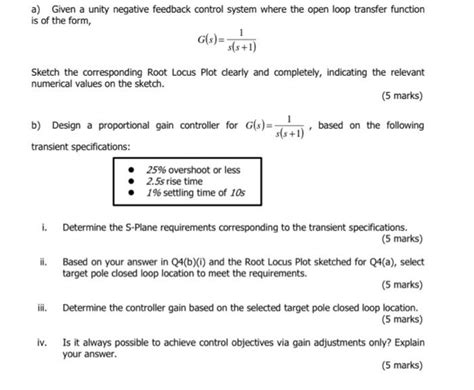 Solved A Given A Unity Negative Feedback Control System