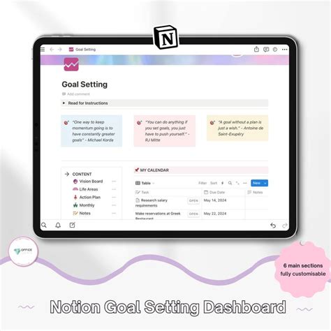 Notion Goal Setting Dashboard - Office Gems
