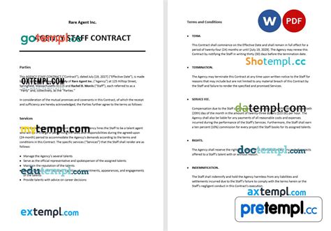 Free Download Agency Staff Contract Example In Word And Pdf Format