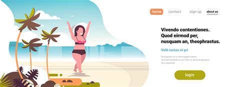 바다 해변에 서 있는 뚱뚱한 뚱뚱한 여자 열 대 섬과 체중 소녀 양육 손 여름 휴가 개념 해변 바다 휴가 여행 전체 길이 수평