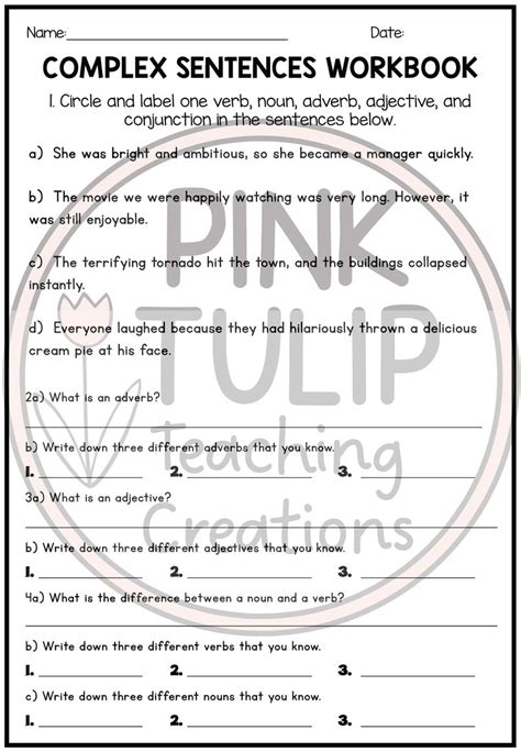 Complex Sentence Workbook Grammar And Parts Of Speech Etsy