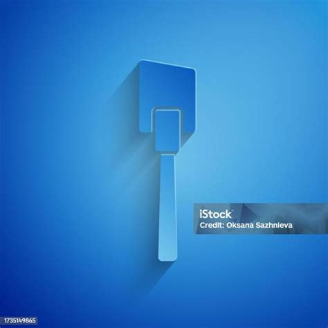 파란색 배경에 격리된 주걱 아이콘을 자른 용지 부엌 주걱 아이콘 바베큐 주걱 기호 바베큐 및 그릴 도구 종이 아트 스타일 벡터 3차원 형태에 대한 스톡 벡터 아트 및 기타